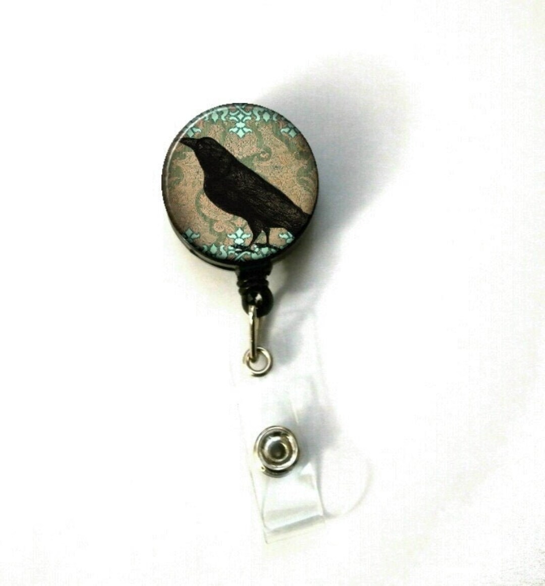 Victorian Damask Crow Raven Retractable ID Name Holder Badge Reel Clip ...