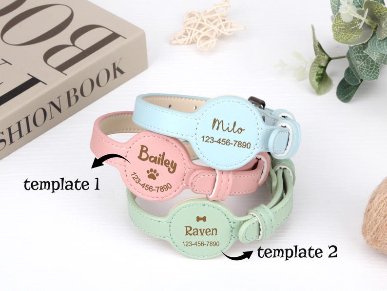 Custom Name Engraved AirTag Cat Collar, Personalized PU Leather Dog ...