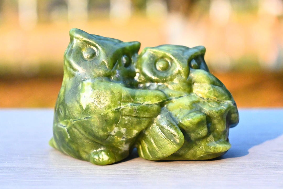 2.4 Natural Green Jade Owl,hand Carved,reiki Healing,crystal Carving ...