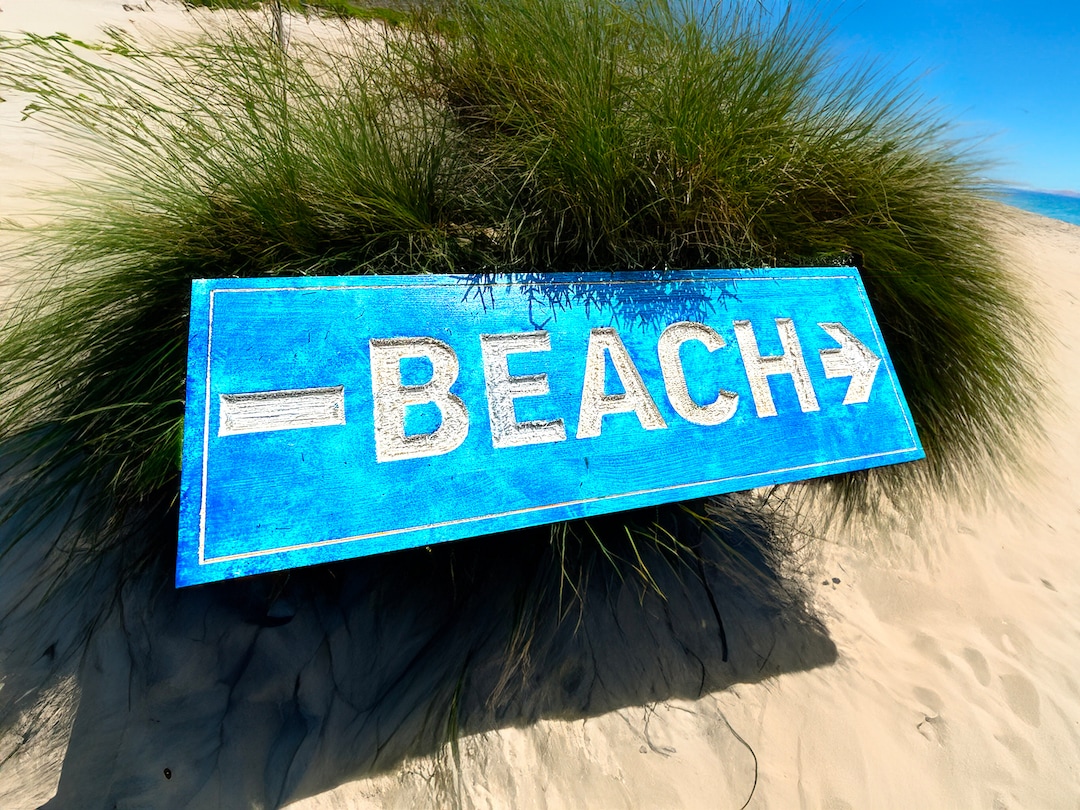 Beach Sign With Arrow, Wood Beach Direction Sign, Summer House Outdoor ...