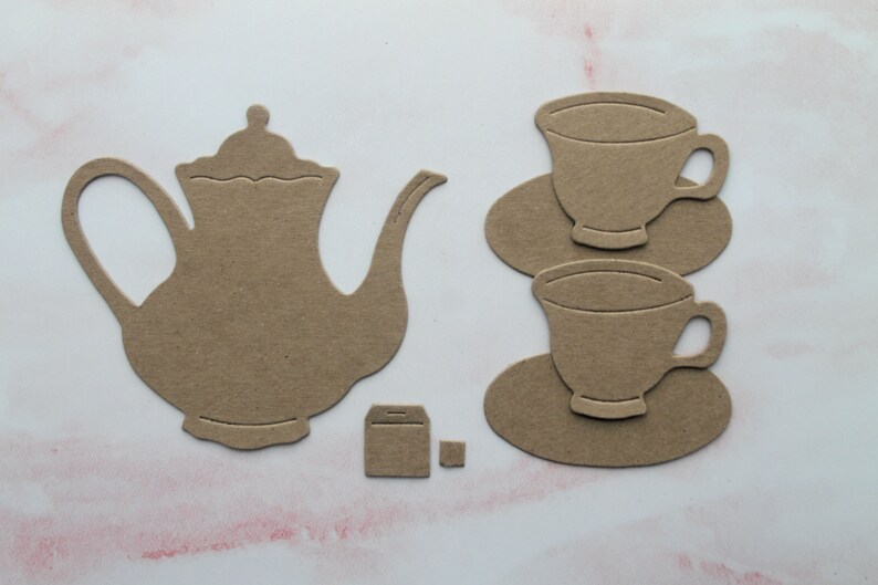 Elegant Teapot, Teabag, Teacup Saucer Bare Chipboard Die Cuts - Tea ...