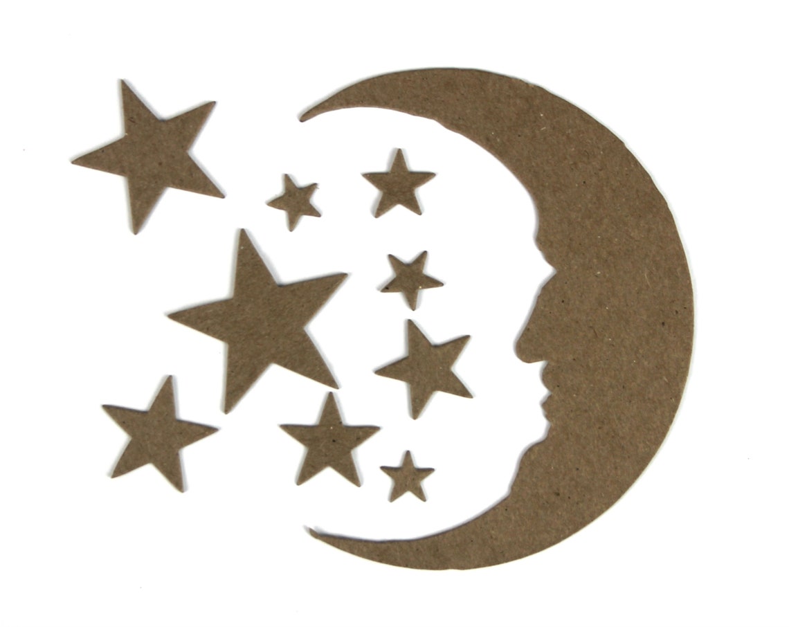 2 Chipboard Crescent Moon W/18 Star Die Cuts - Moon Die Cuts ...