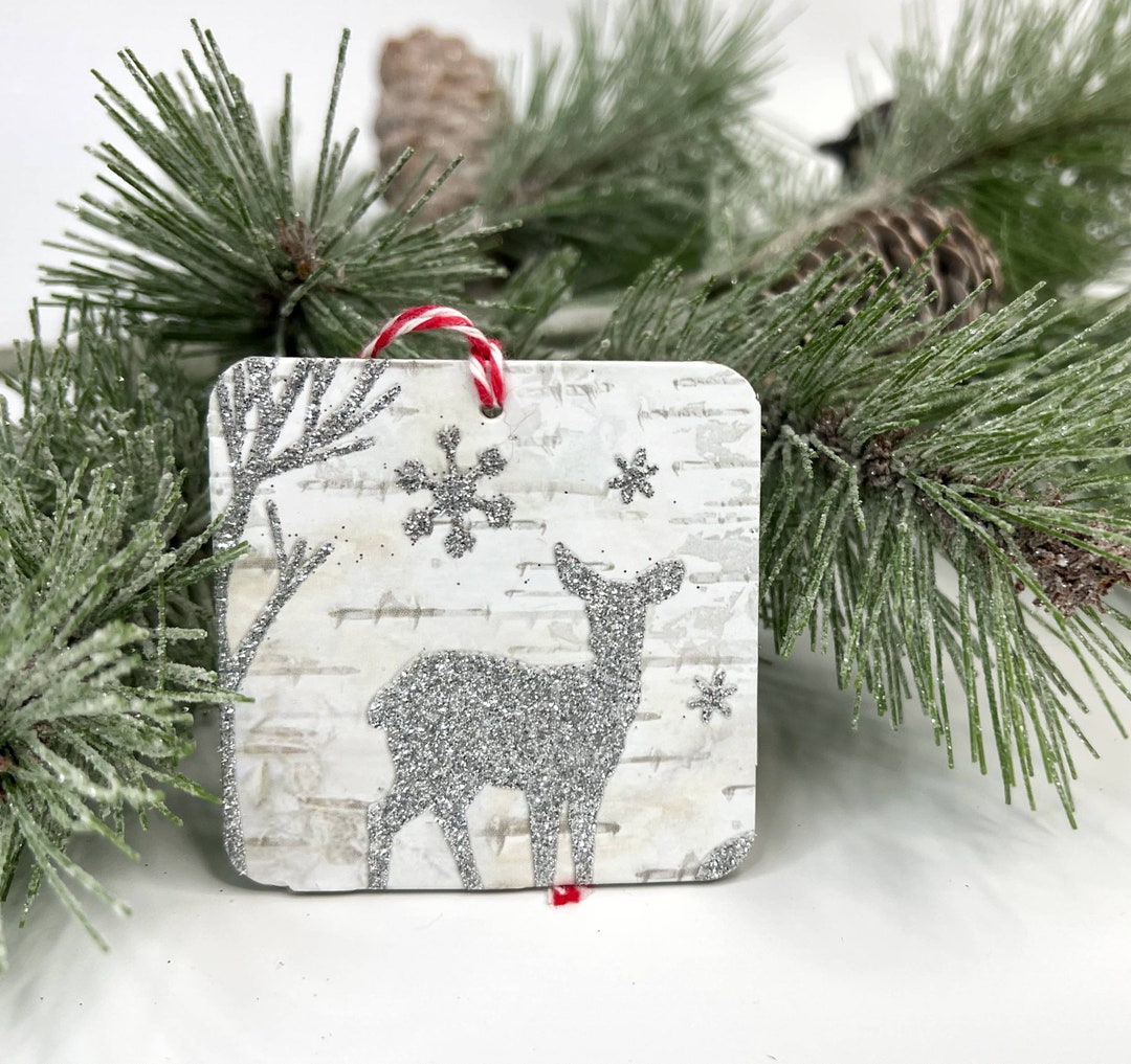 8 Glittered Deer Gift Tags Christmas Silver Glittered Winter - Etsy