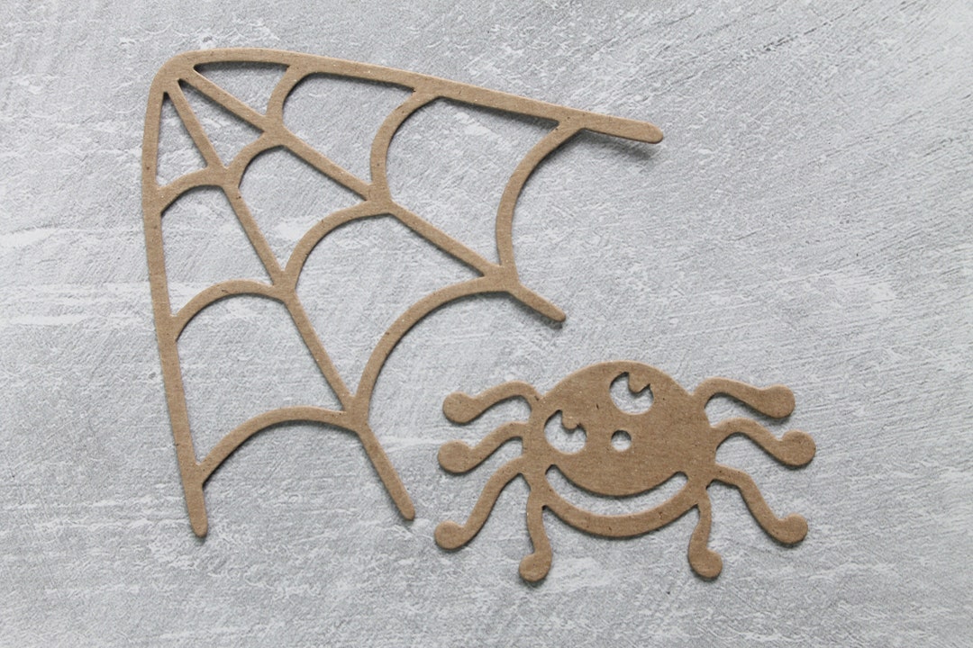 2 Spider & 2 Spiderwebs Die Cuts - Bare Chipboard or Black Paper ...