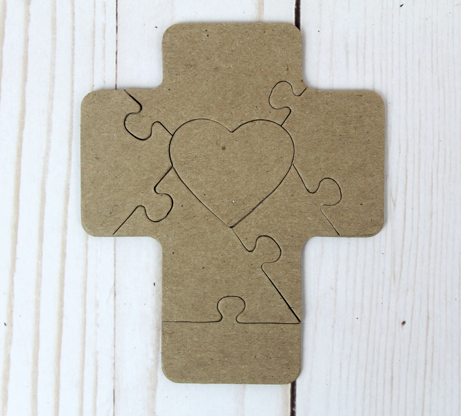 7 Piece Cross Shaped Jigsaw Puzzle W/heart Bare Chipboard Die Cuts ...