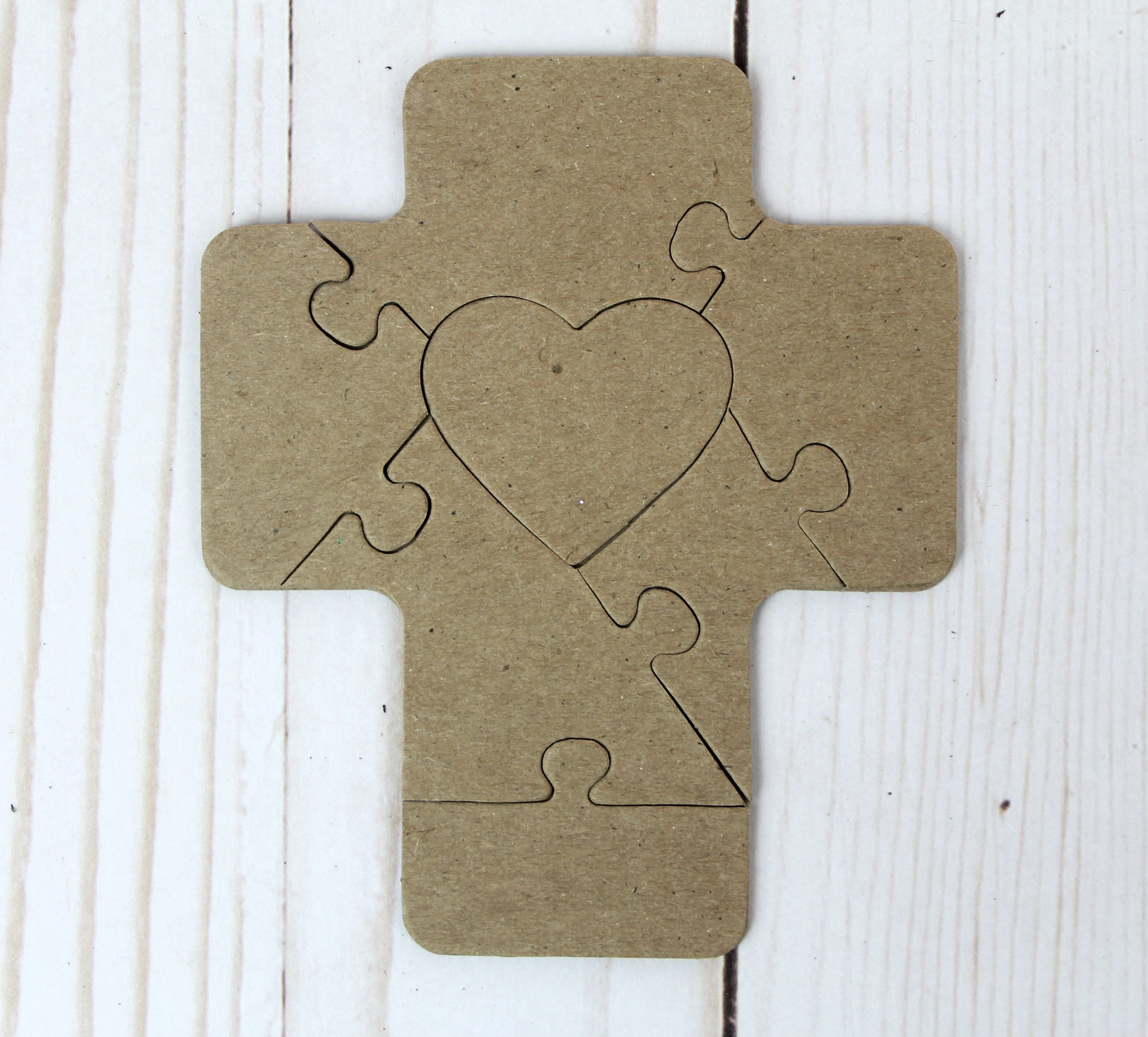 7 Piece Cross Shaped Jigsaw Puzzle W/heart Bare Chipboard Die | Etsy UK