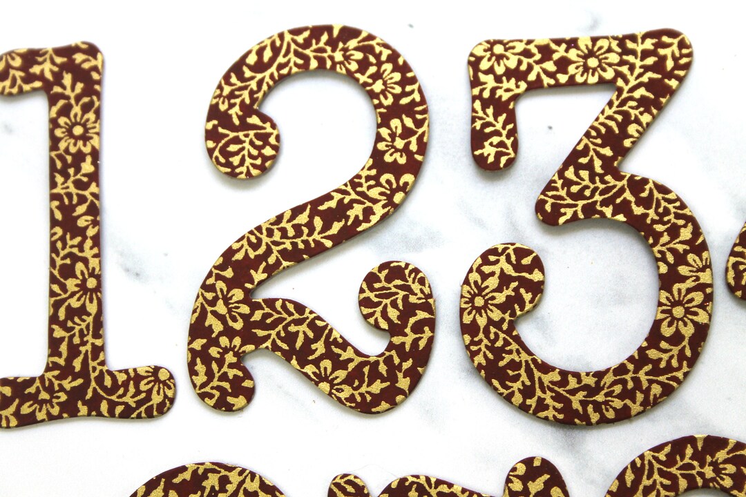 3" Dark Red Gold Flower Wedding Numbers - Handmade Paper Unique Numbers ...