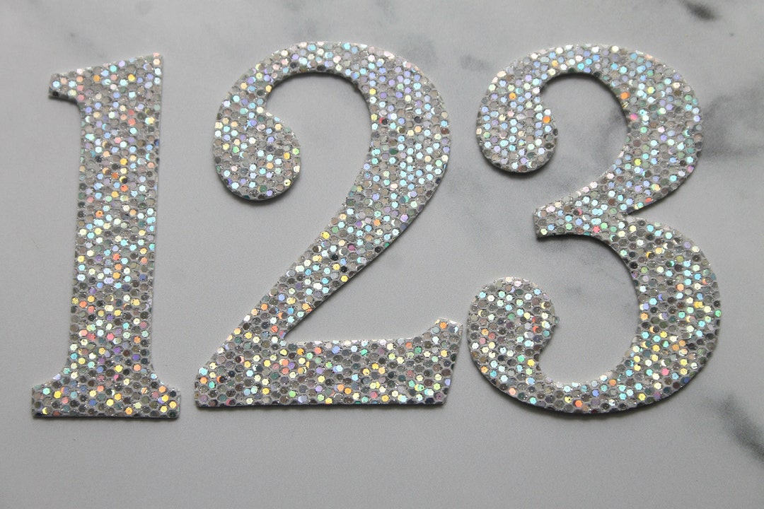2 1/2" Silver Sticker Numbers - Prismatic Glitter Sparkle Wedding ...