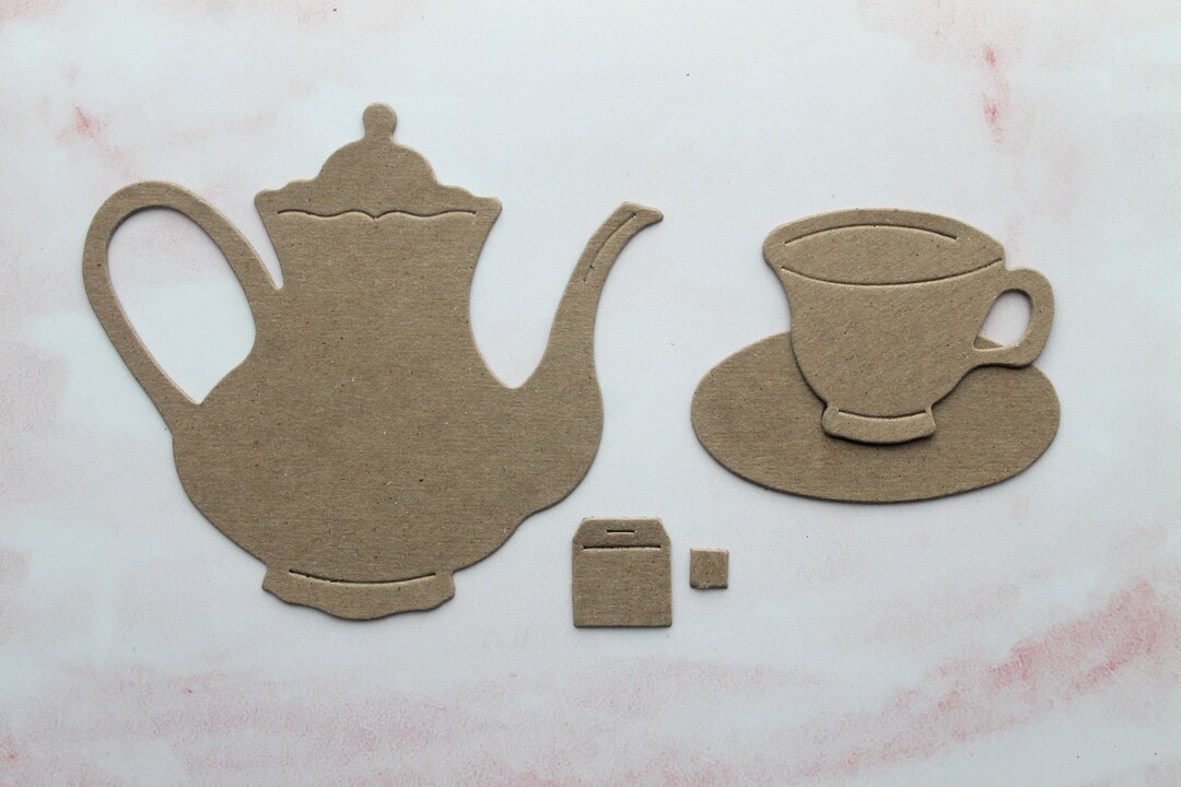 Elegant Teapot, Teabag, Teacup Saucer Bare Chipboard Die Cuts - Tea ...