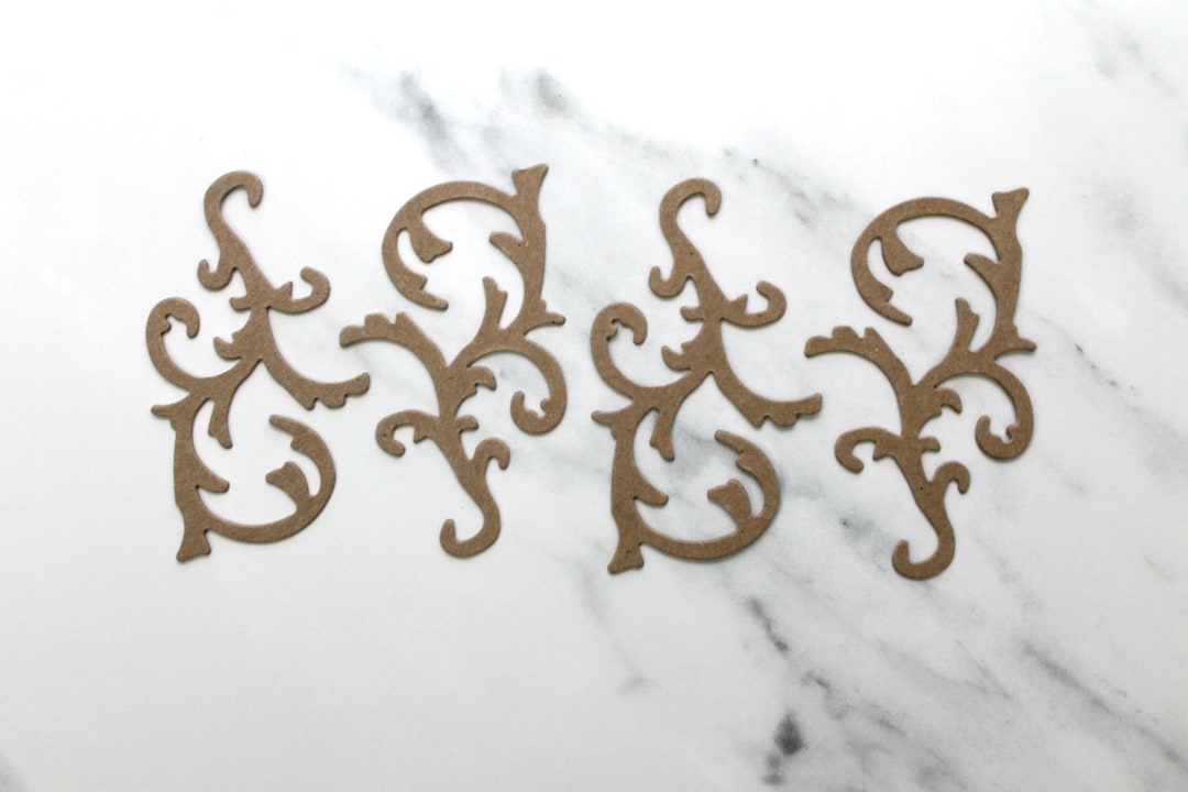 4 Scroll Vine Die Cuts - Flourish Bare Chipboard Die Cuts - Scroll ...