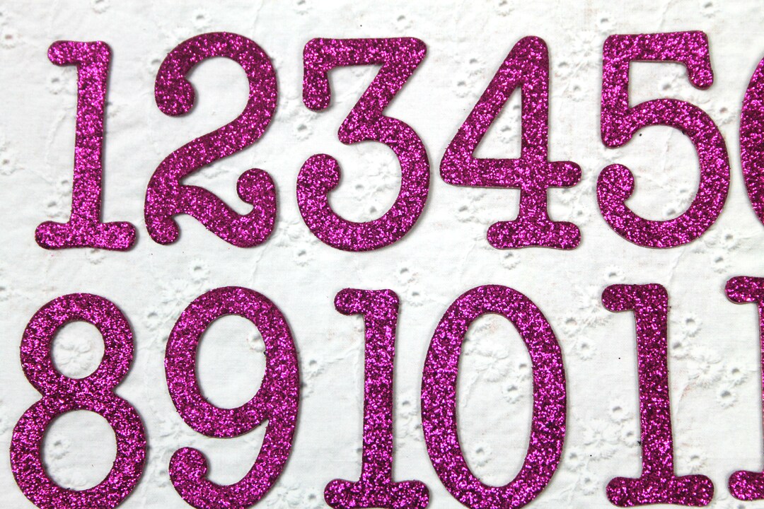 1 3/4" Dark Pink Glitter Wedding Numbers - Chipboard Die Cut Numbers ...
