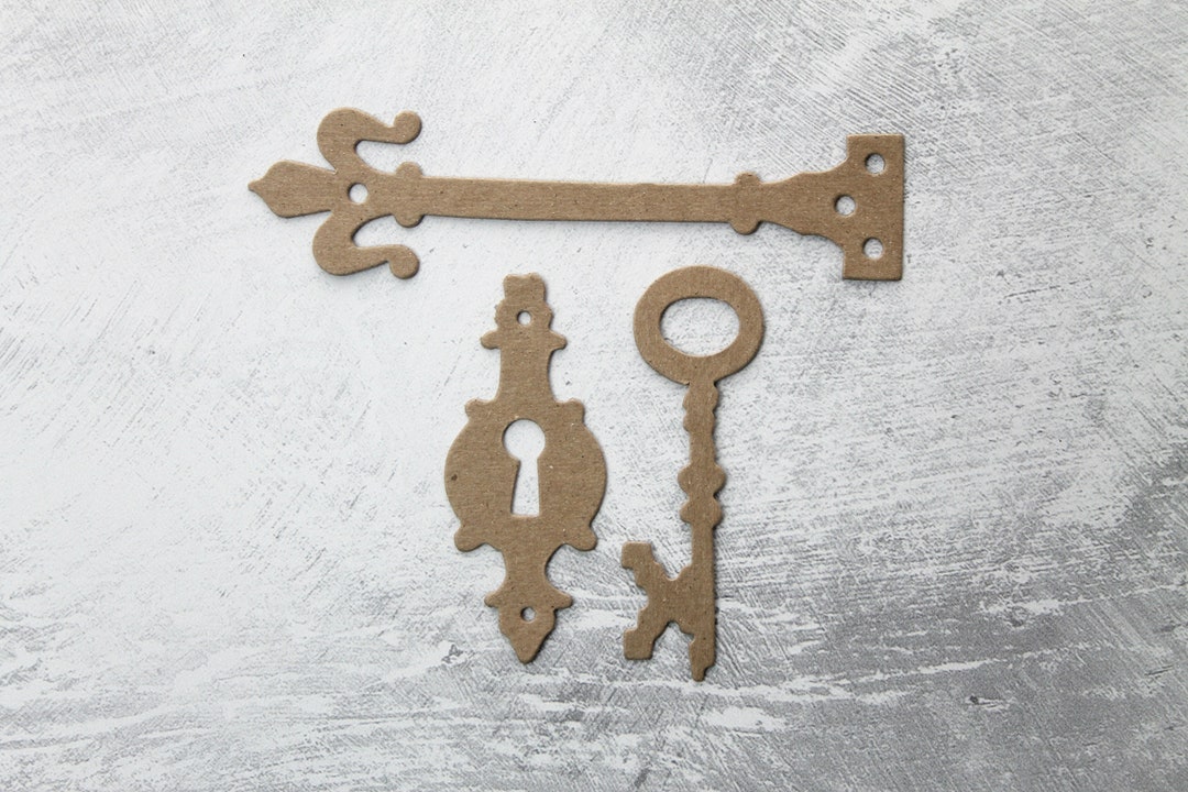 6 Key & Hinge Die Cuts - Bare Chipboard Die Cuts Key, Keyhole, Hinge 2 ...