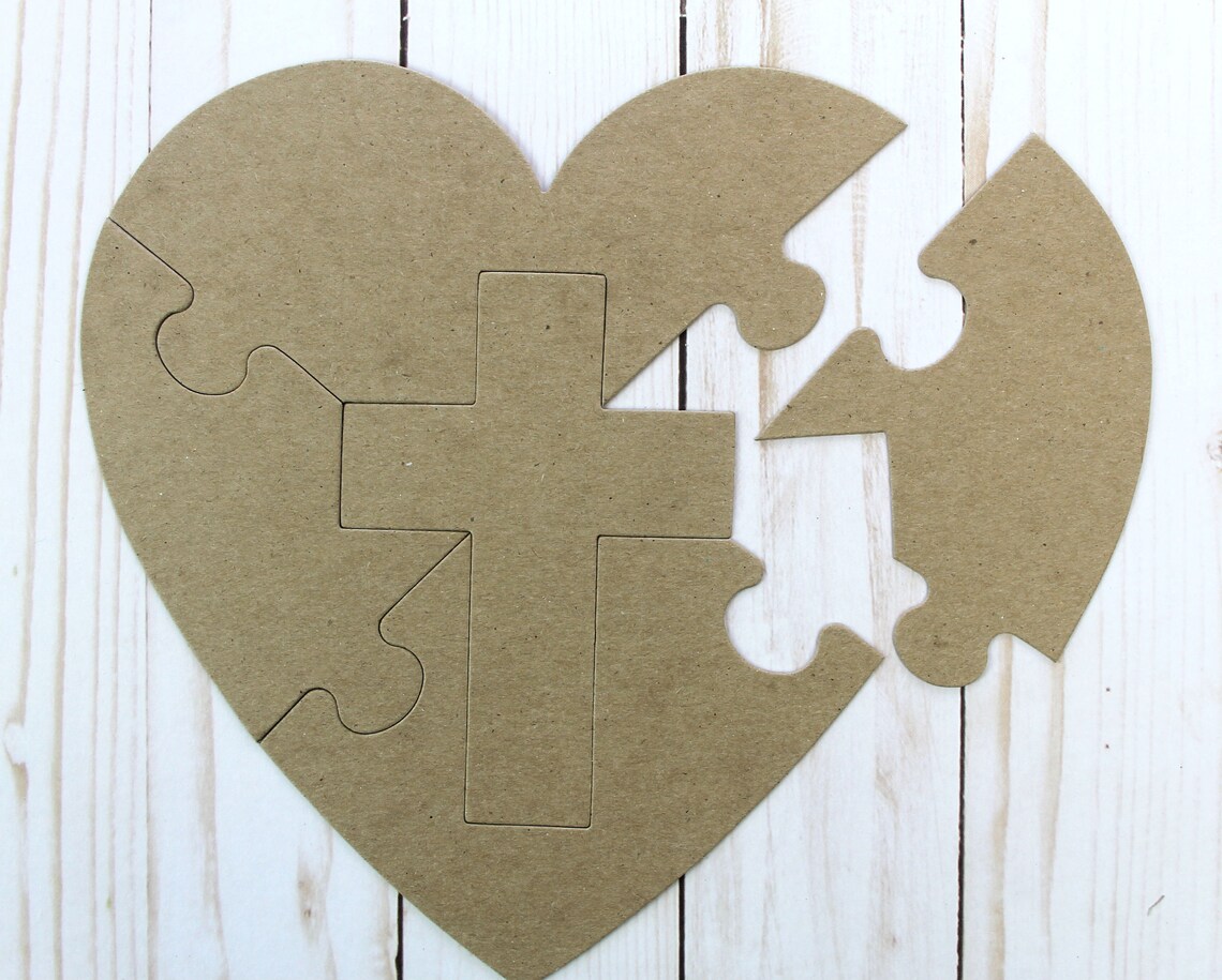 5 Piece Heart with Cross Jigsaw Puzzle Bare chipboard die | Etsy
