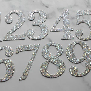 2 1/2" Silver Sticker Numbers - Prismatic Glitter Sparkle Wedding ...