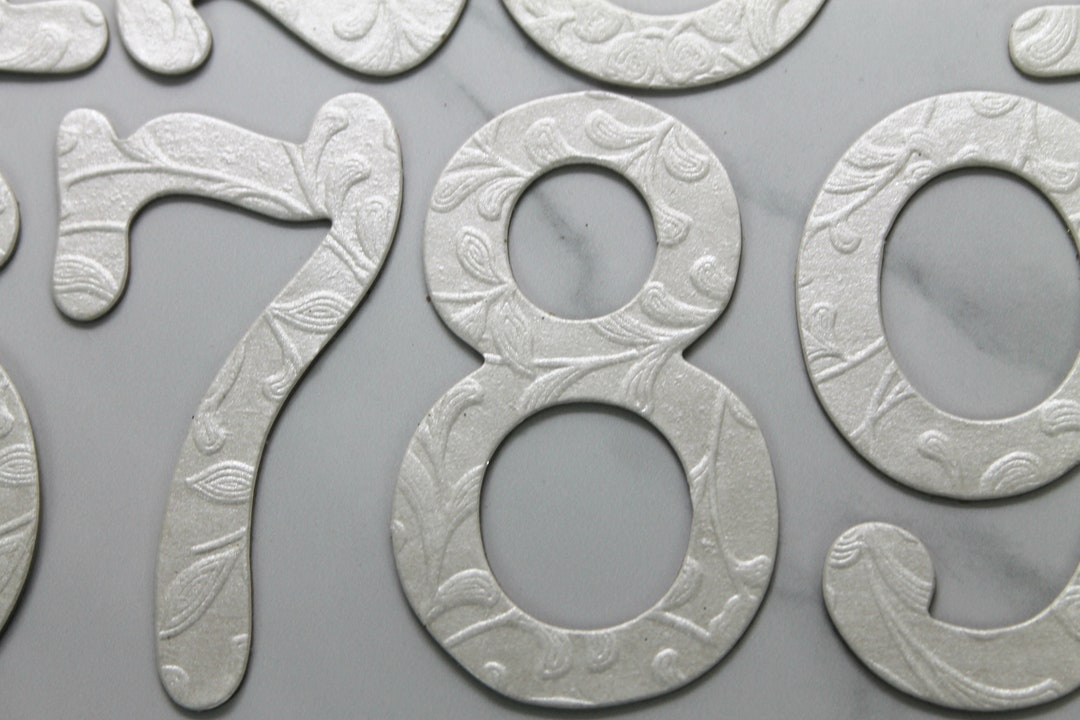 3" Pearl Embossed Table Numbers - Unique Number Set - Die Cut Numbers ...