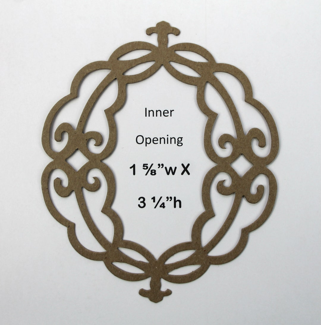3 Filigree Oval Photo Frame - Bare Chipboard Fancy Oval Frame Die Cuts ...