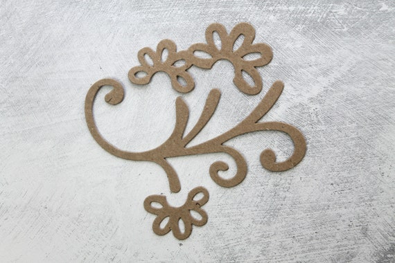 Chipboard Die Cuts Floral Flourish Accent Swirl Bare Accent with Flower ...