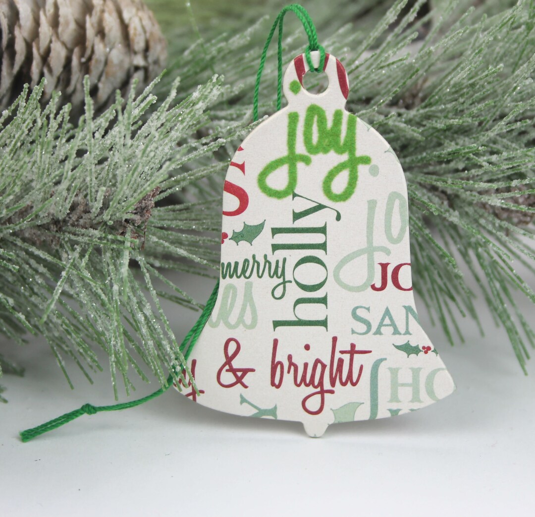 15 Christmas Word Tags Bell Gift Tags Christmas Words joy merry Shimmer ...