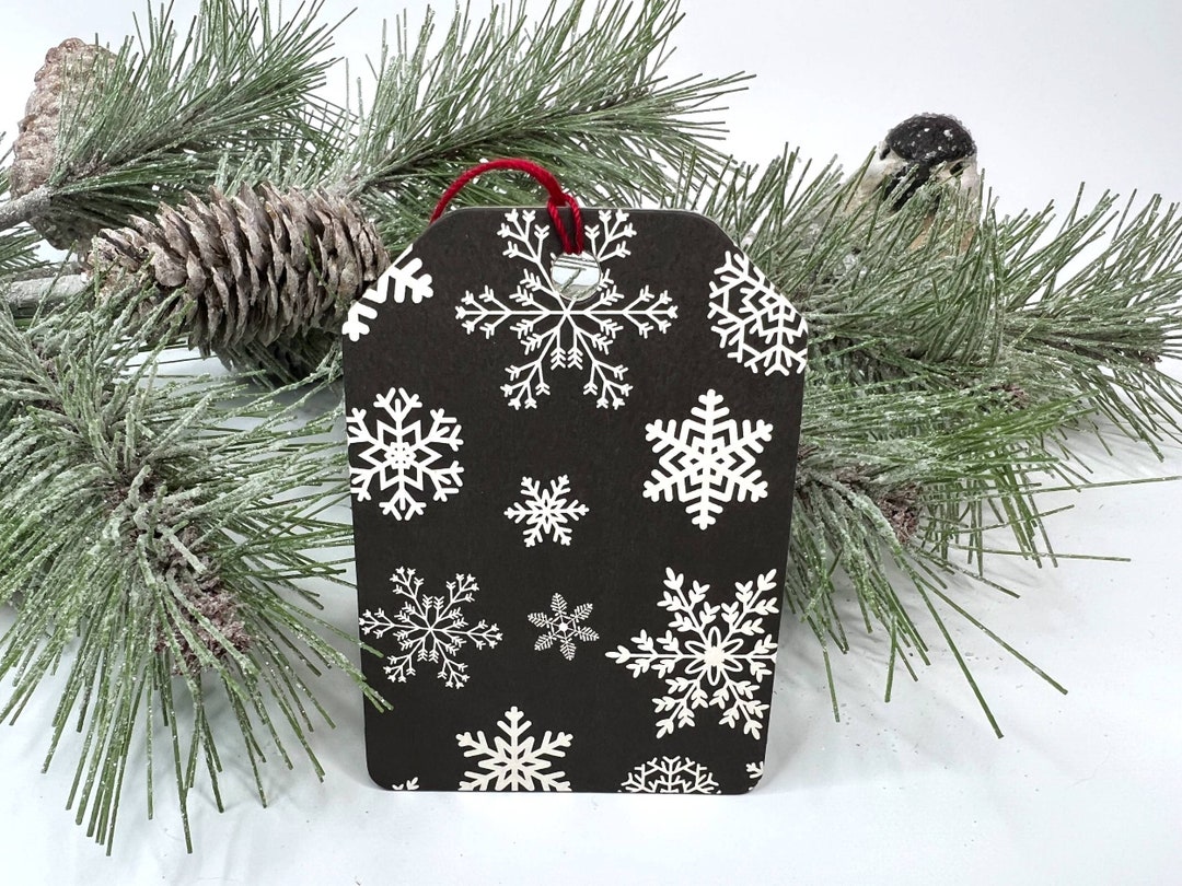12 Black Christmas Gift Tags Black Snowflake Winter Gift Tags Paper ...