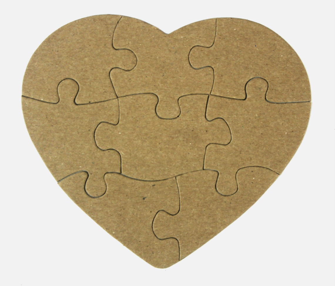Heart Shaped Jigsaw Puzzle - 8 Piece Heart Puzzle - Bare Chipboard Die ...
