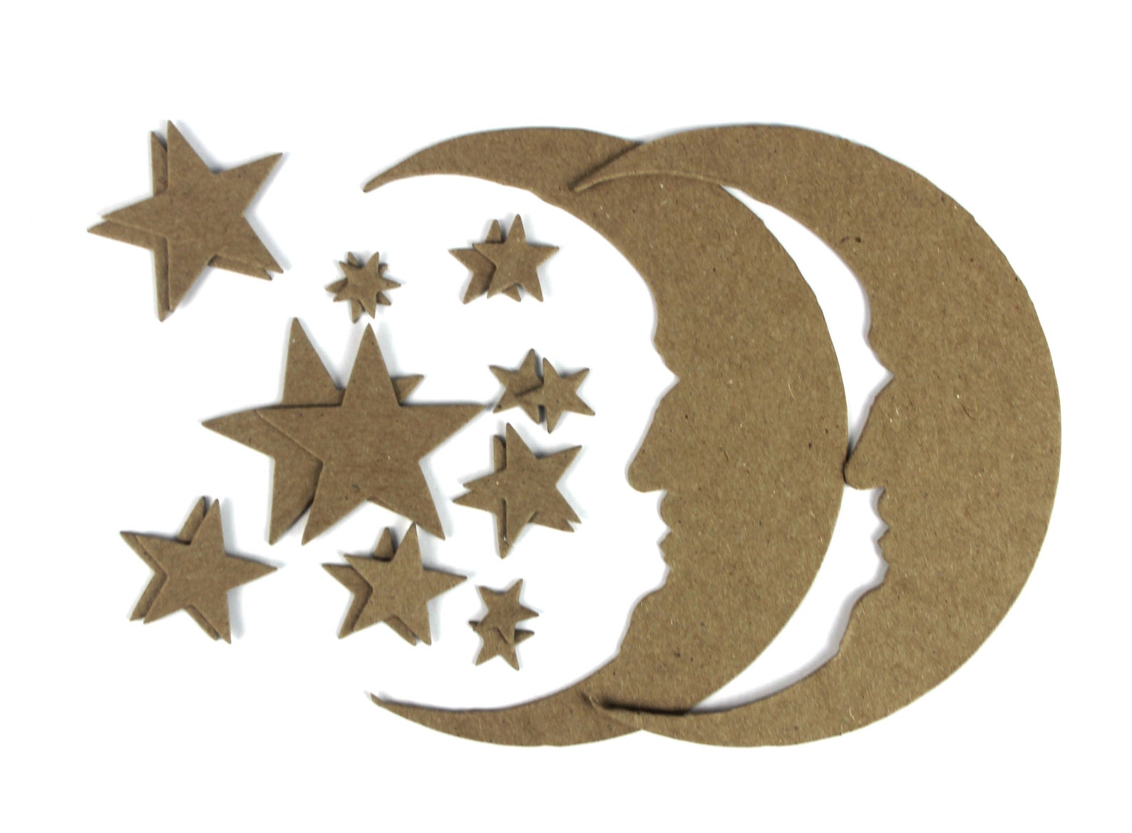 2 Chipboard Crescent Moon W/18 Star Die Cuts - Moon Die Cuts ...