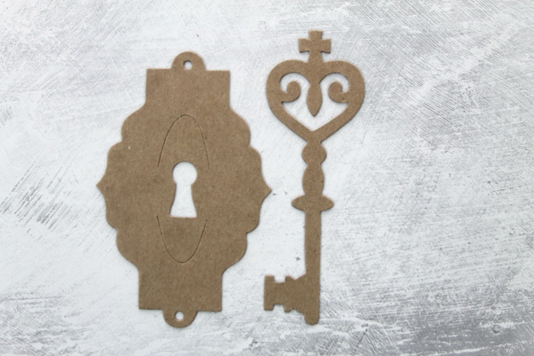 4 Key & Keyhole Die Cuts - Bare Chipboard Ornate Key and Keyhole ...