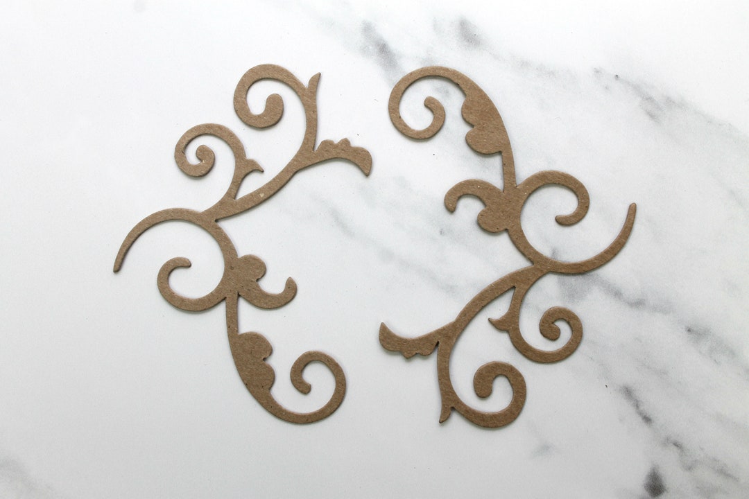 4 Curly Scroll Die Cuts - Corner Flourish Bare Chipboard Die Cuts 4 1/4 ...
