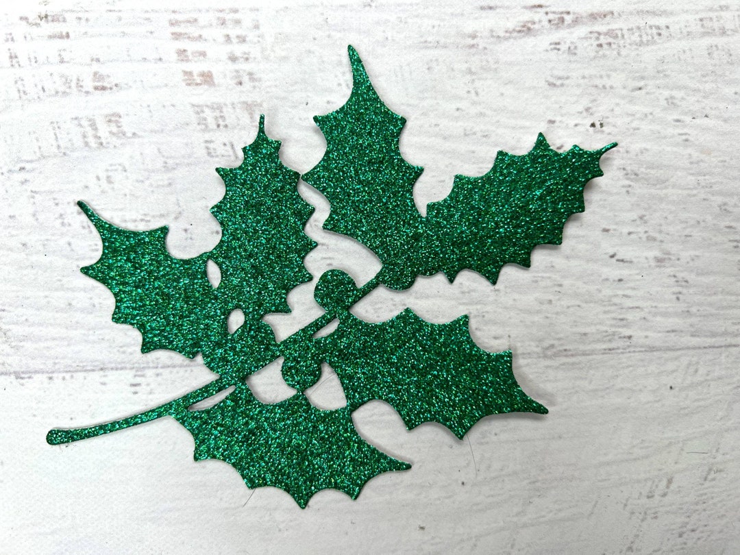 3 Large Glittered or Foil Holly Die Cuts - Paper Holly Branch Christmas ...