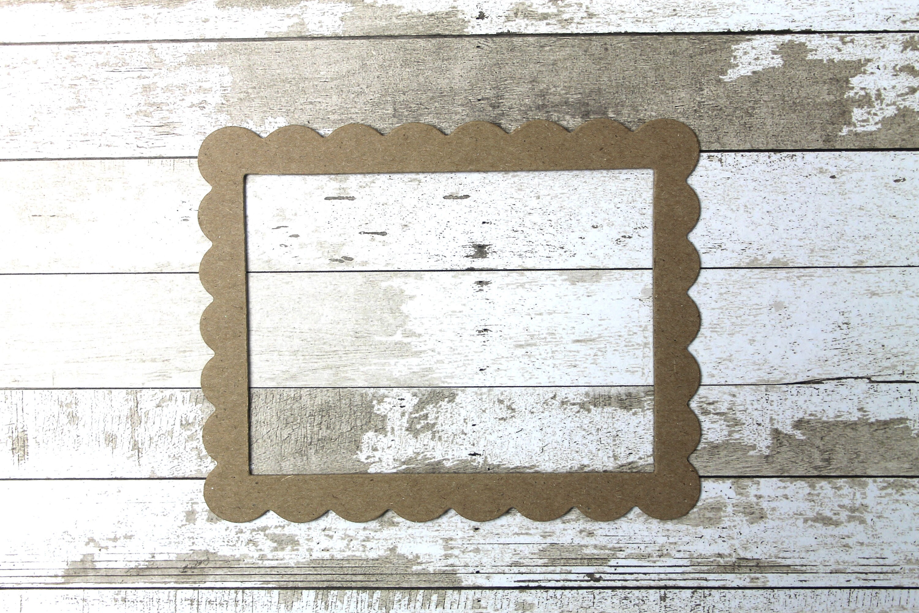 3 Scalloped Rectangle Frames - Bare Chipboard Photo Frame Die Cuts 3 3/ ...