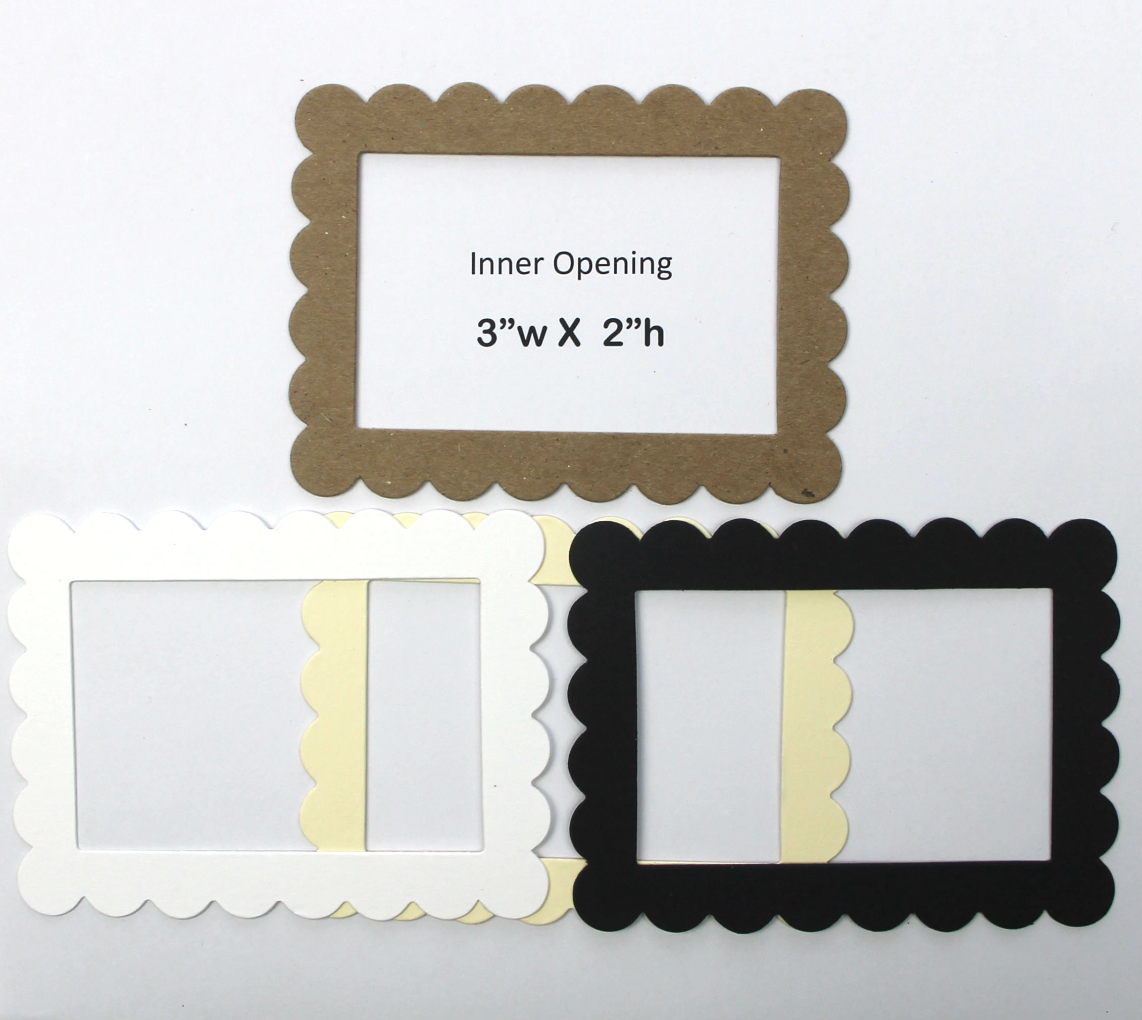 3 Small Scalloped Frames chipboard or black-cream-white | Etsy