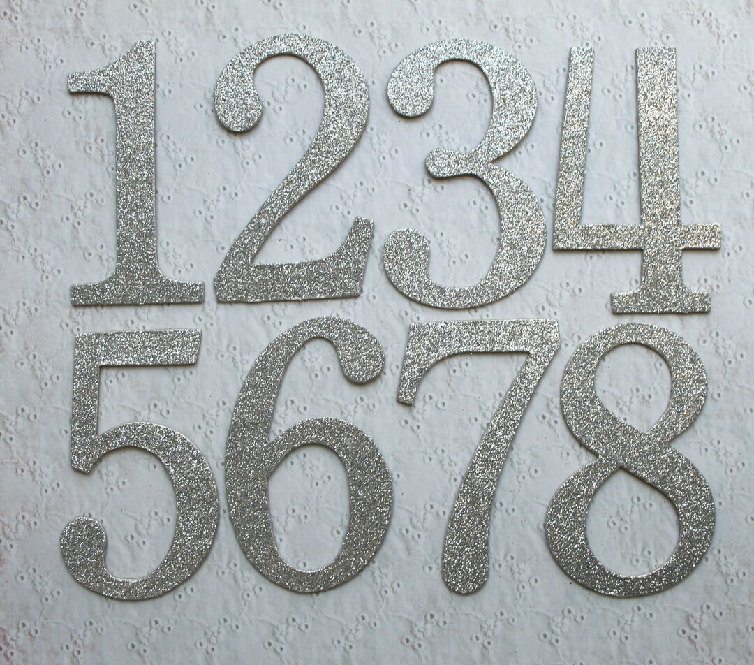 Números plateados o dorados con brillantina de 4" - Papel para números ...
