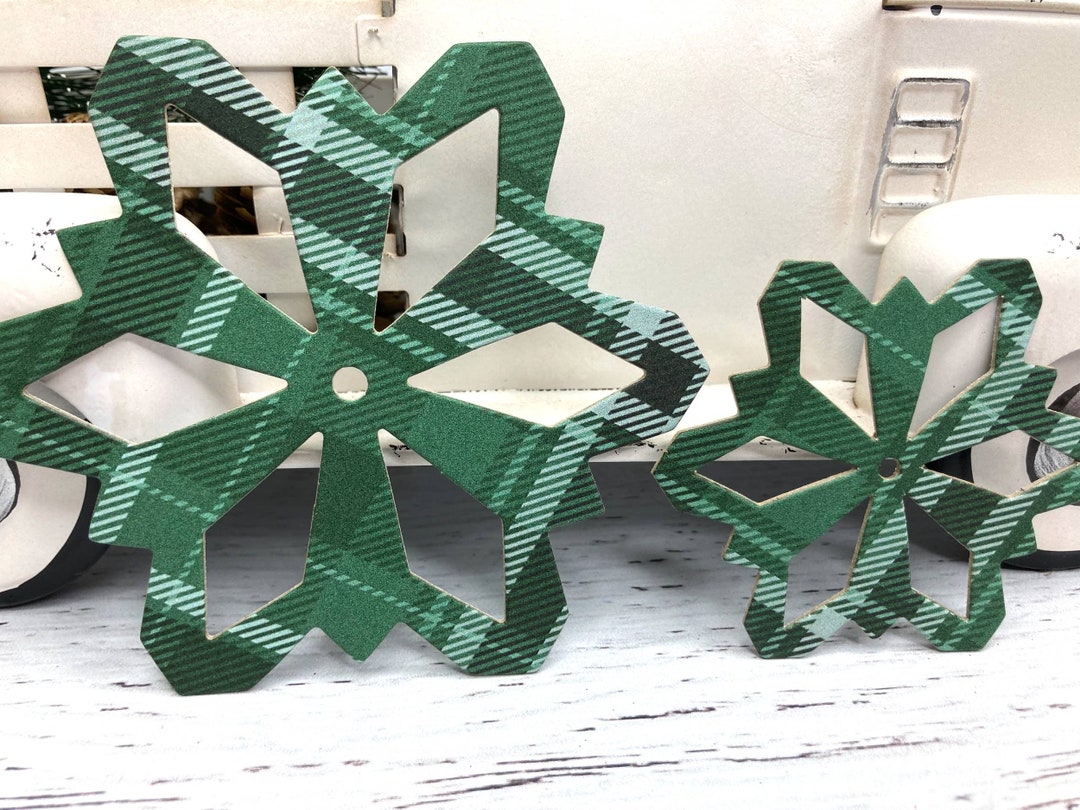 12 Green Tartan Snowflakes - Plaid Snowflake Decorations - Green, Dove ...