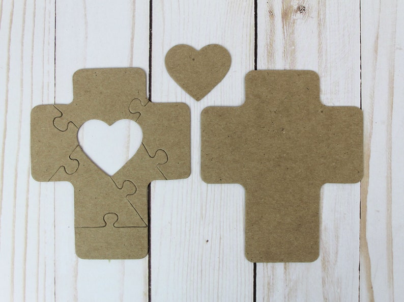 7 Piece Cross Shaped Jigsaw Puzzle W/heart Bare Chipboard Die Cuts ...