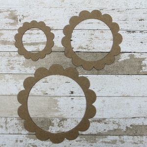 3 Scalloped Circle Frames - Bare Chipboard Scalloped Round Frame Die ...