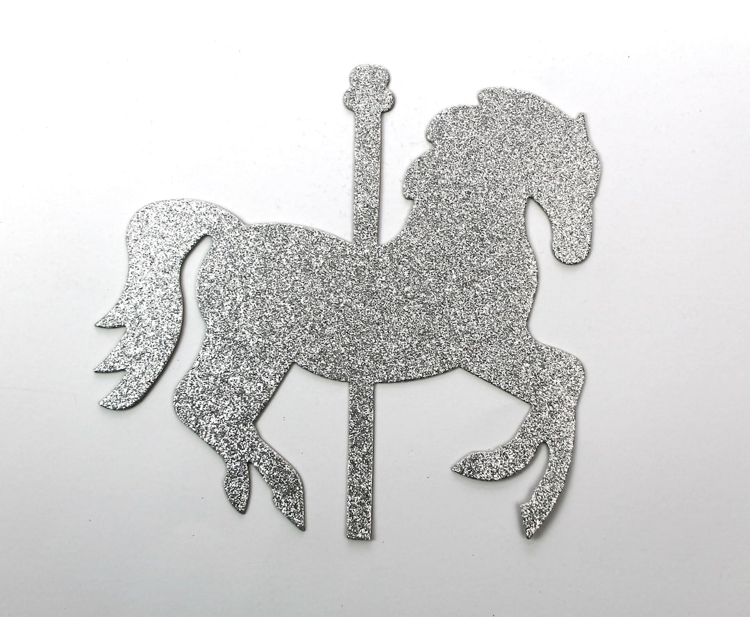 Gold or Silver Glitter Carousel Horse Decoration - Chipboard Carousel ...