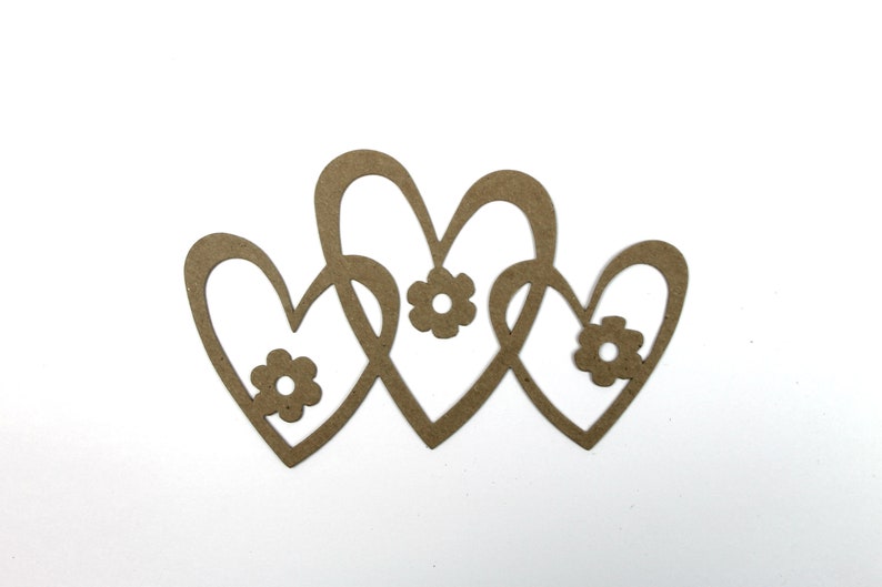 3 Linked Hearts - Interlocking Hearts With Flowers - Bare Chipboard ...