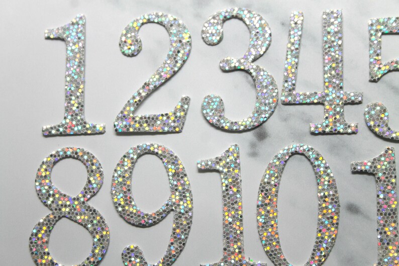 2" Silver Prism Glitter Number Set - Very Sparkly Silver Numbers - Set ...