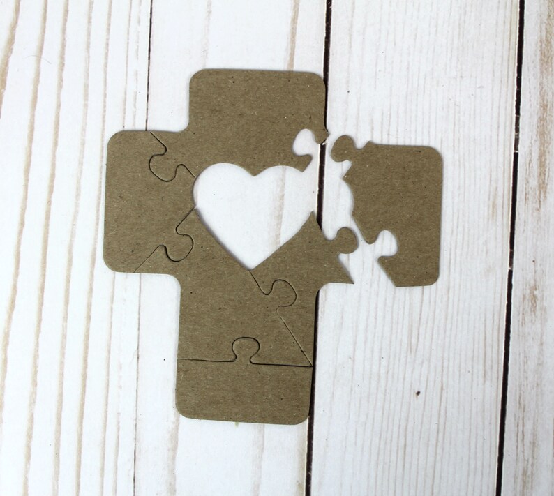 7 Piece Cross Shaped Jigsaw Puzzle W/heart Bare Chipboard Die Cuts ...