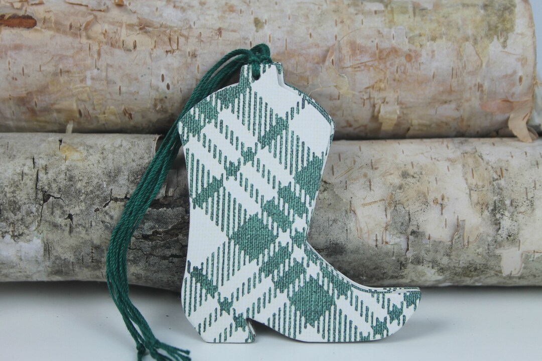 10 Cowboy Boot Gift Tags Plaid Green & White Tags Handmade - Etsy