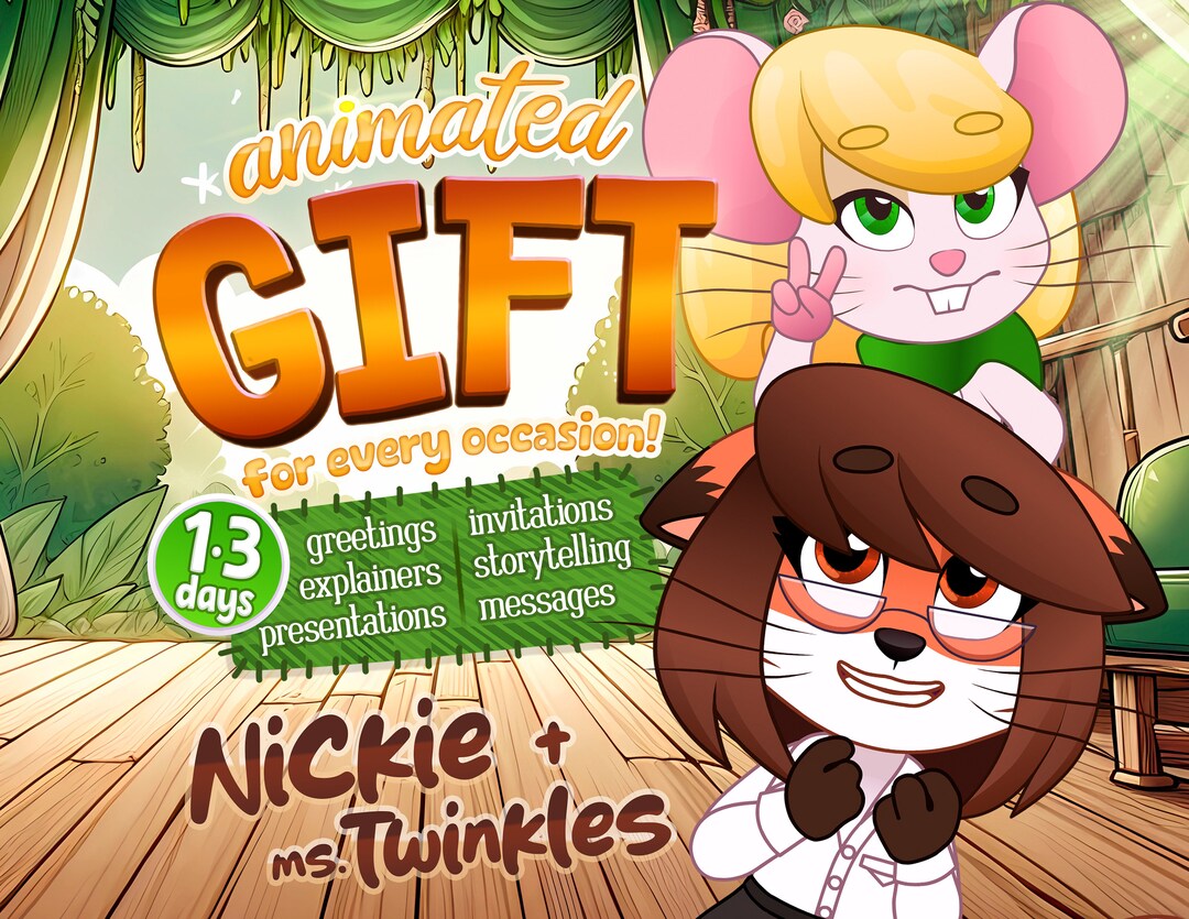 Custom Animation Video Gift Card With Cute Fox and Mouse Custom Furry ...