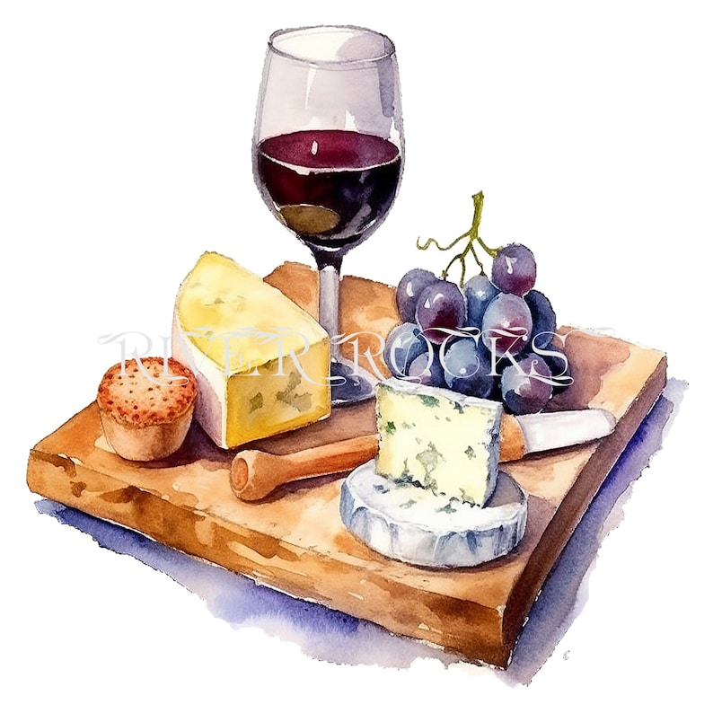 10 Wine and Cheese Watercolor Clipart - Etsy