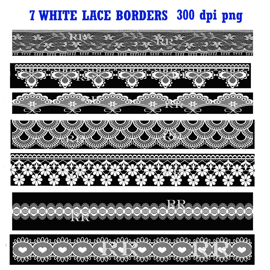 7 Lace Overlays, Transparent Digital Embellishments Wedding Invitations ...