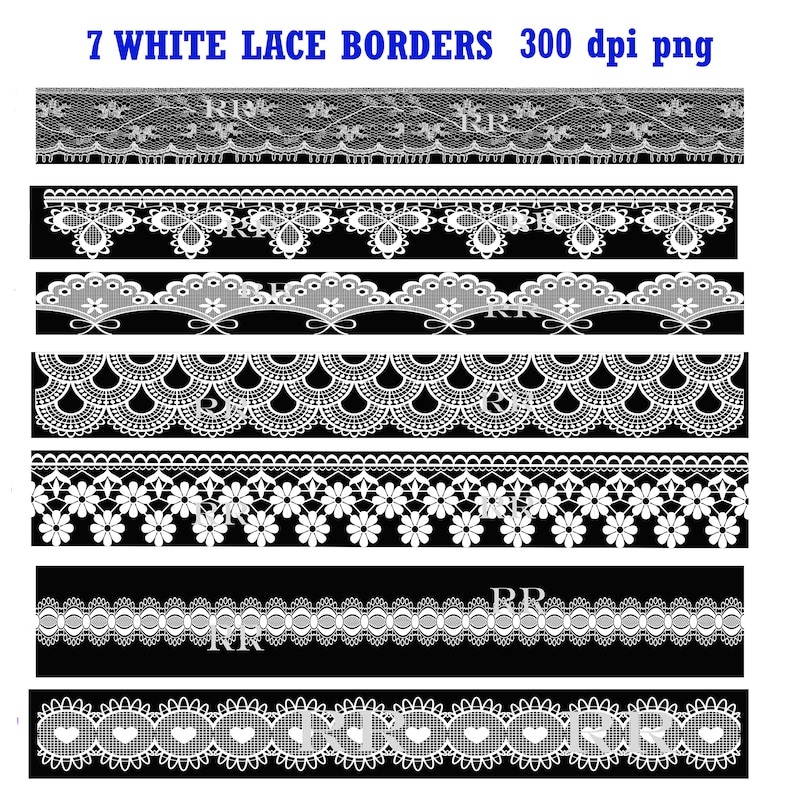 7 Lace Overlays, Transparent Digital Embellishments Wedding Invitations ...