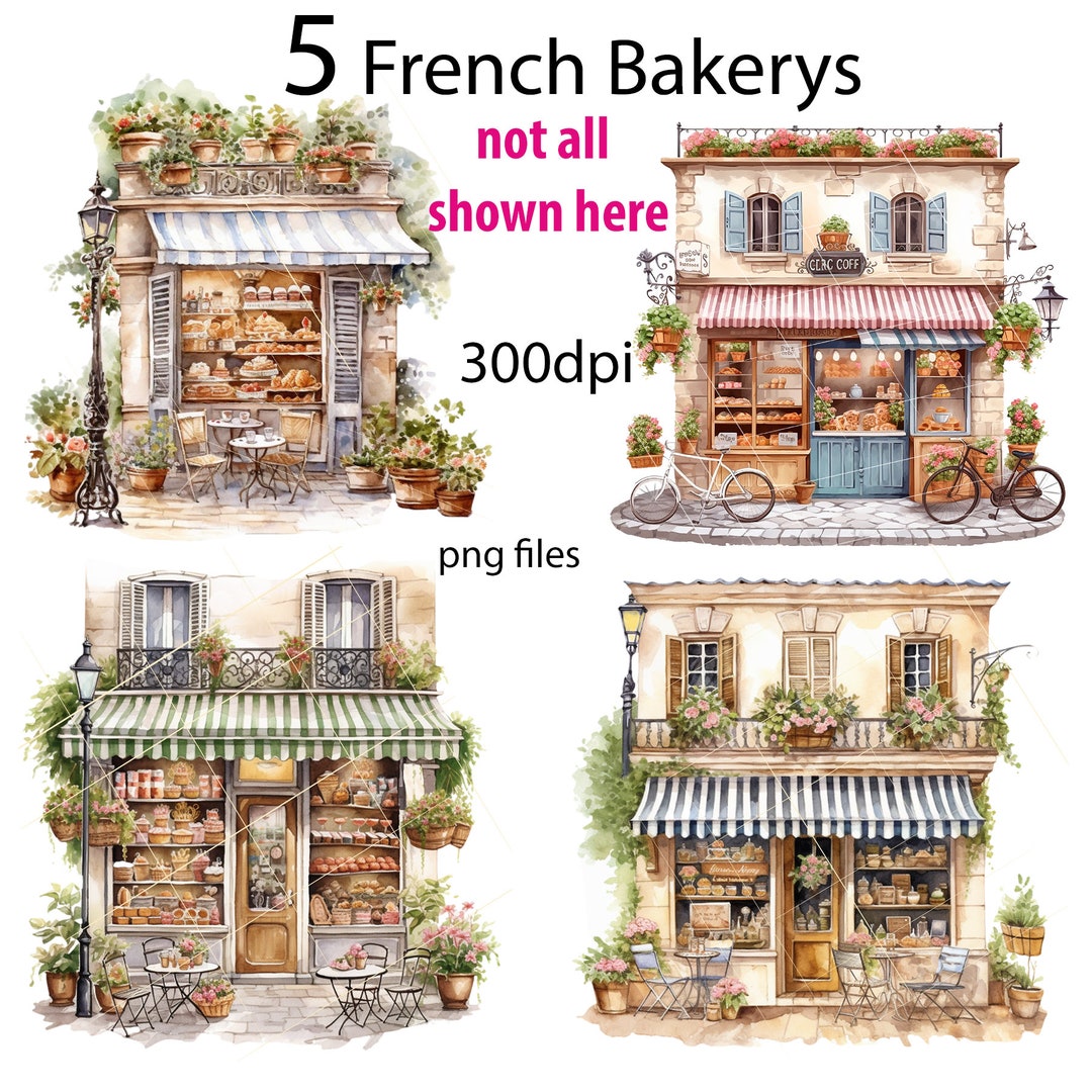 Cute French Watercolor Bakeries, Cakes Rolls Pies, Scrapbooking Clipart ...