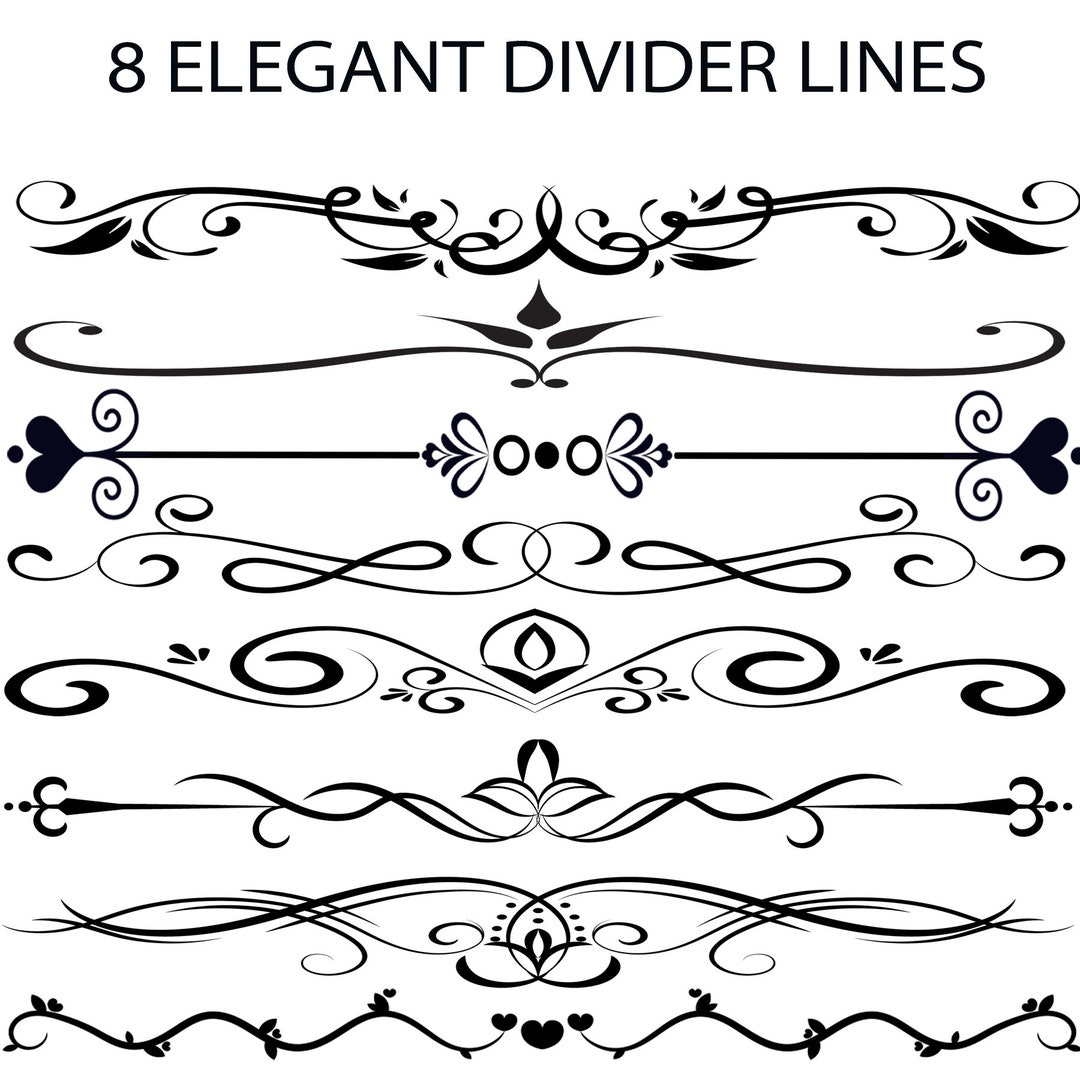 8 Elegant Black Divider Lines: PNG Clip Art (300 Dpi) - Etsy