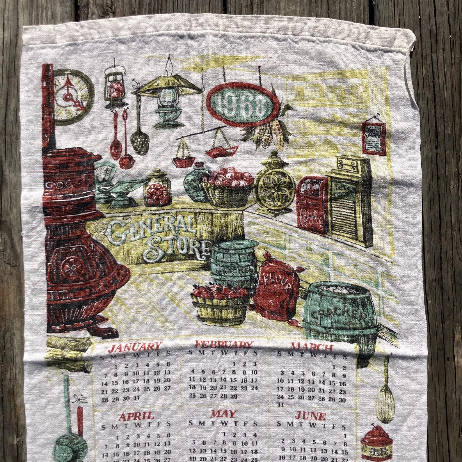 1968 General Store Linen Tea Towel Calendar Wall Hanging | Vintage ...