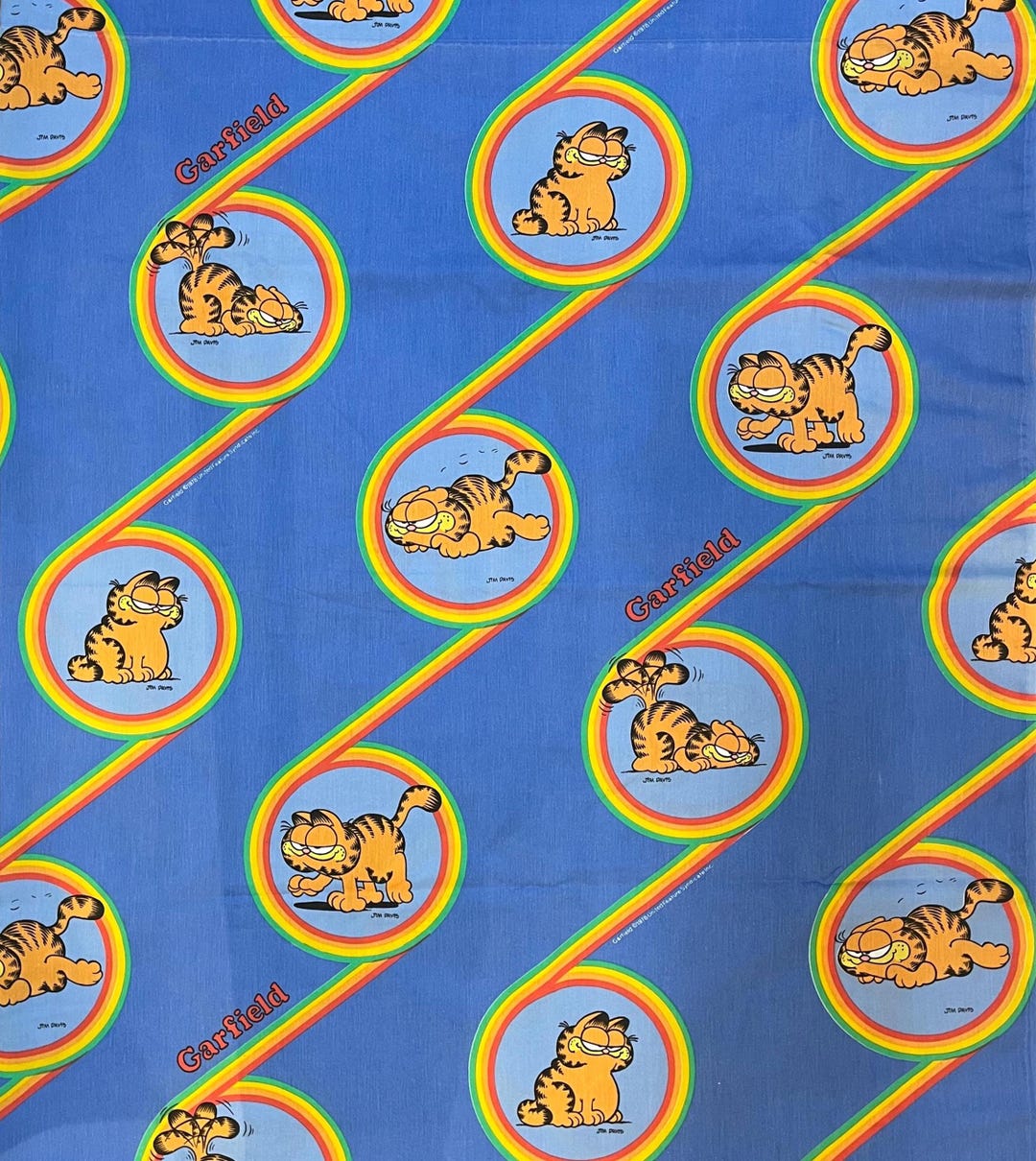 1978 Garfield Rainbow Full Size Flat Sheet | Vintage Garfield Cartoon ...