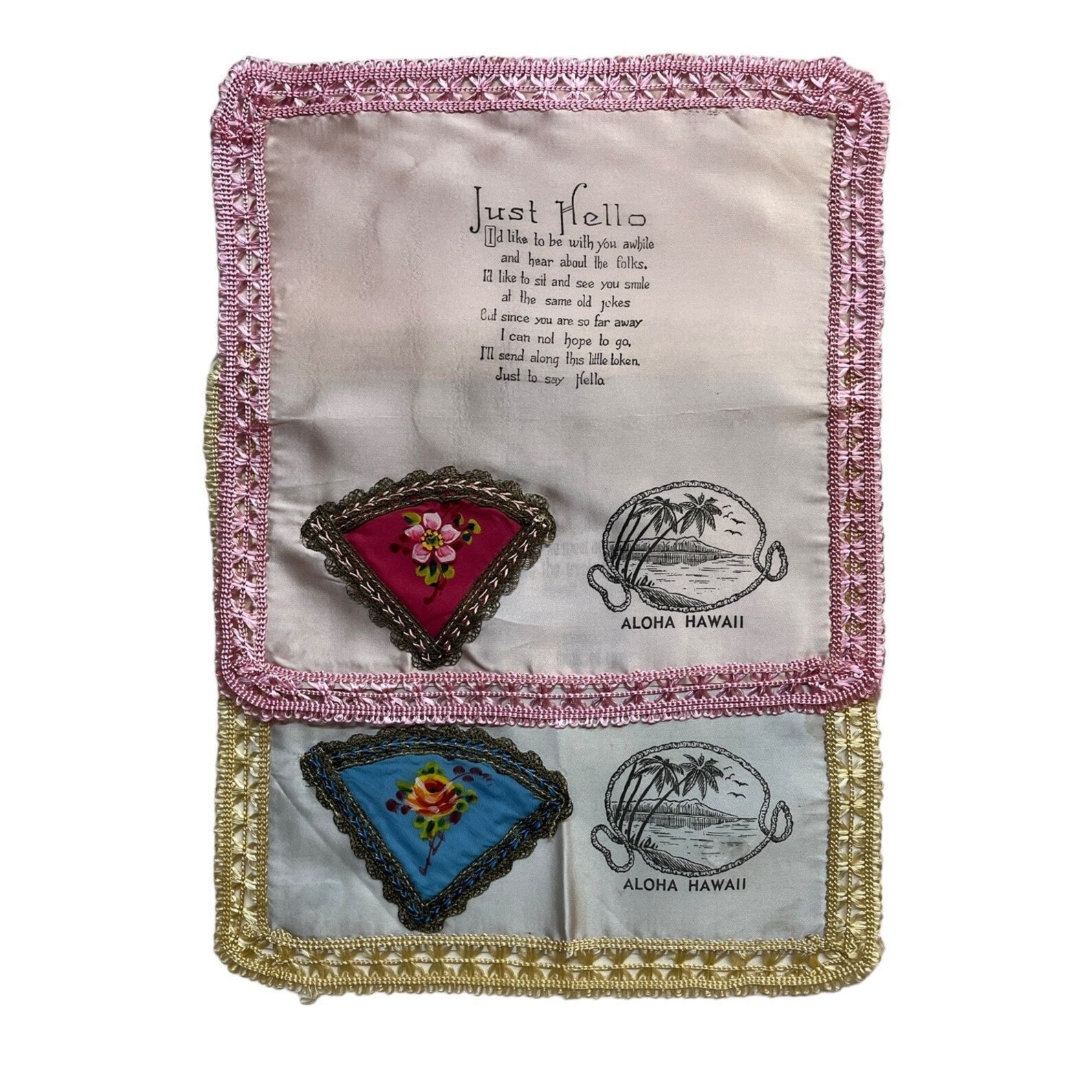 Set of 2 RARE 1940s Collectible Souvenir Satin Poem Handkerchiefs ...