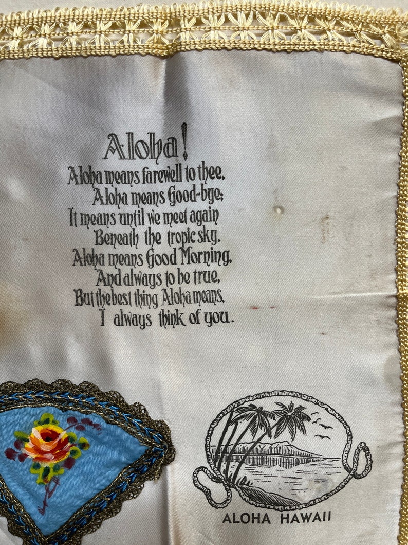 Set of 2 RARE 1940s Collectible Souvenir Satin Poem Handkerchiefs ...