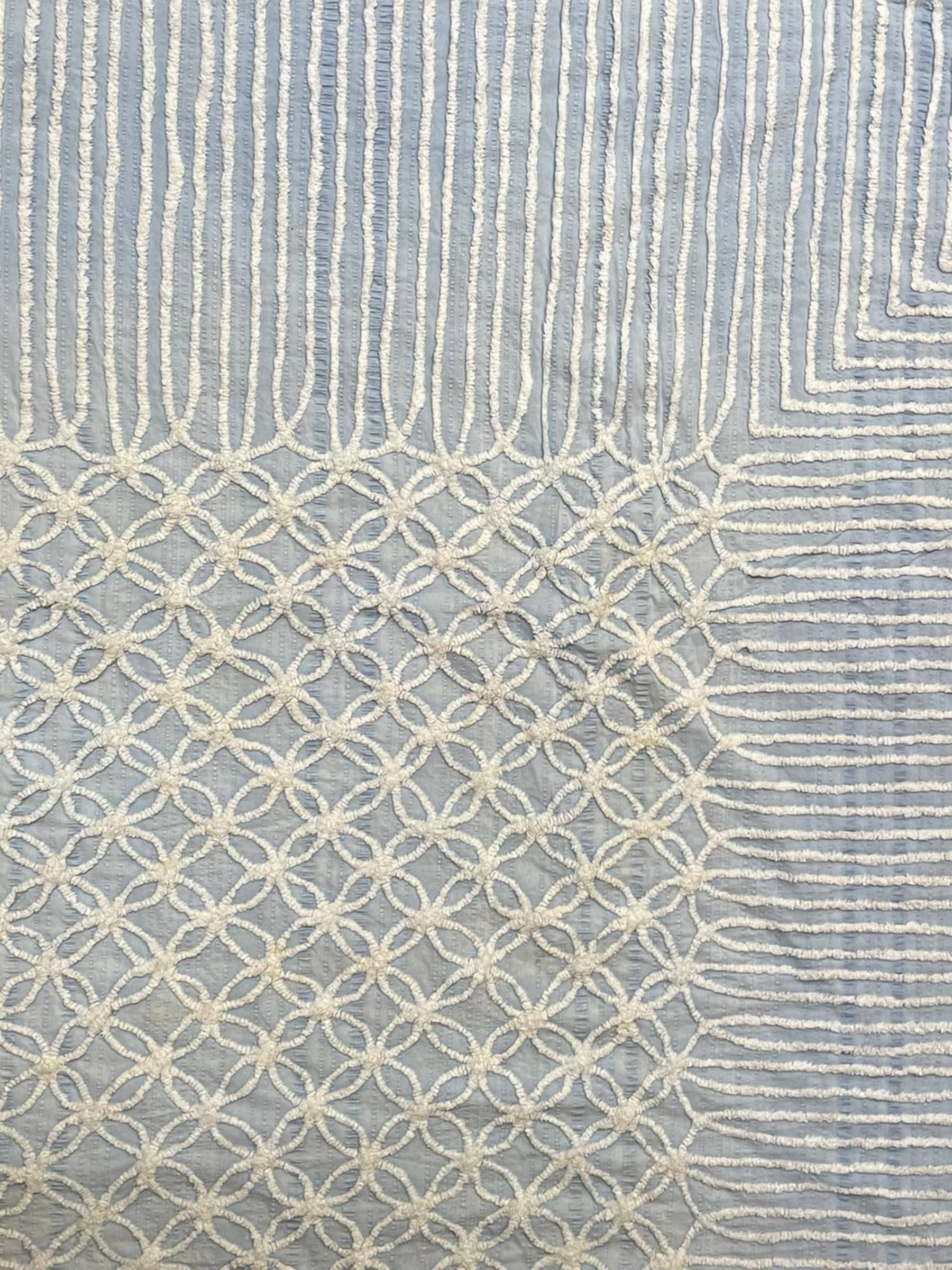 Vintage Blue & White Chenille Bedspread | Double or Queen Size ...